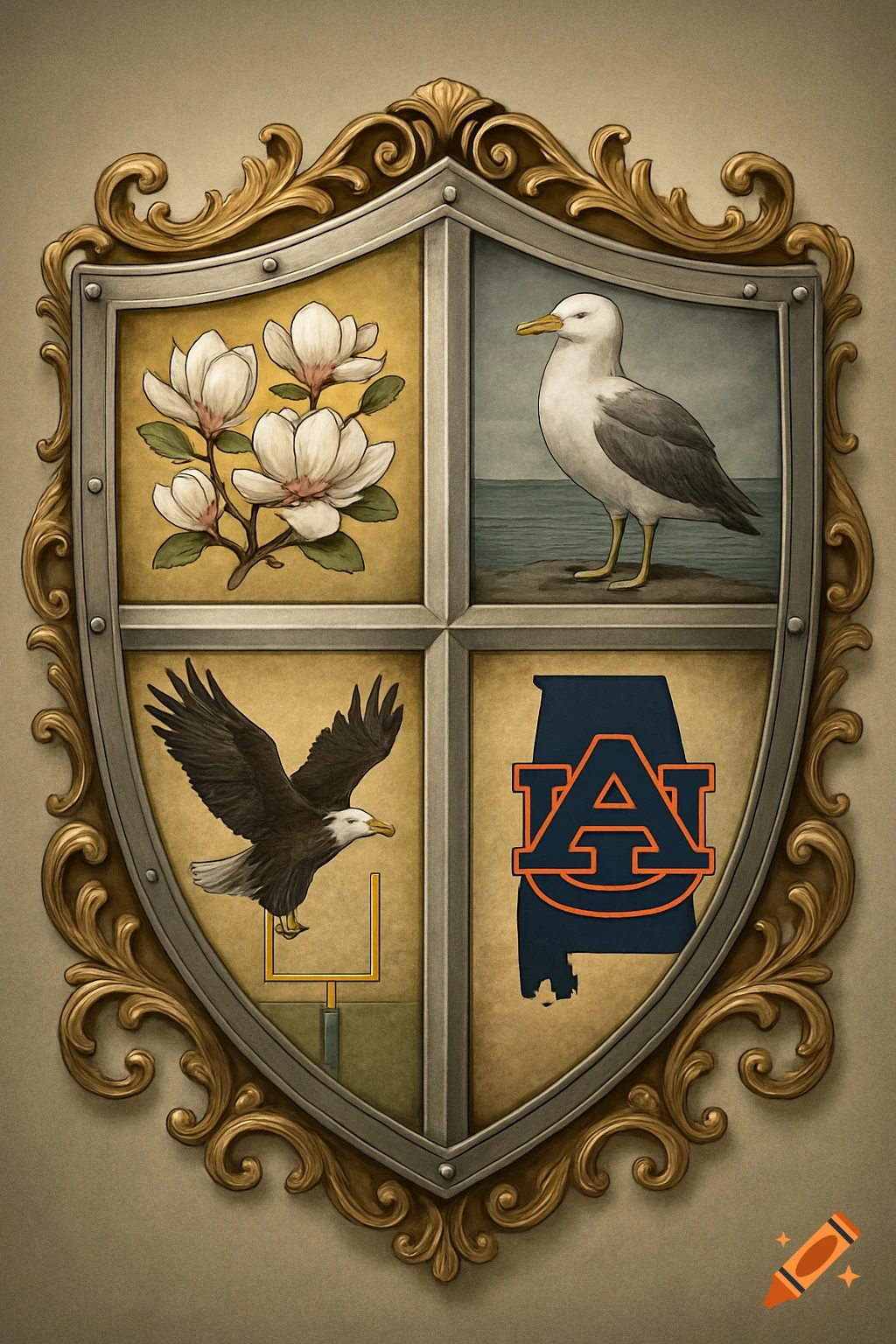 A vintage-style poster showing a college football player kicking a ball ...