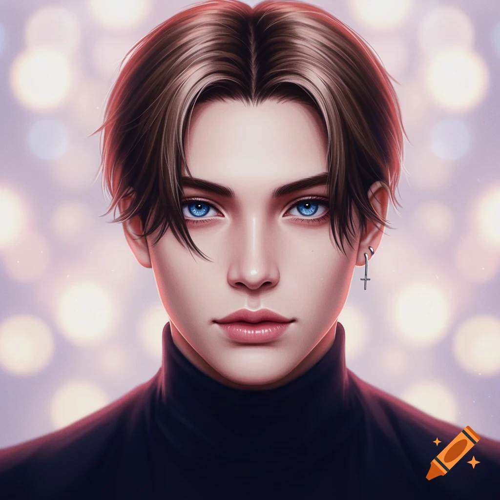 A stylized digital art portrait of a handsome young man in a grey suit ...