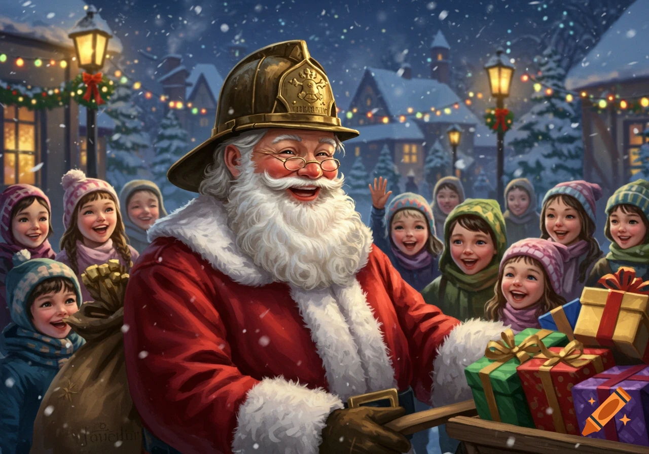 A cartoon horse dressed as Santa fires two red and green revolvers in a ...