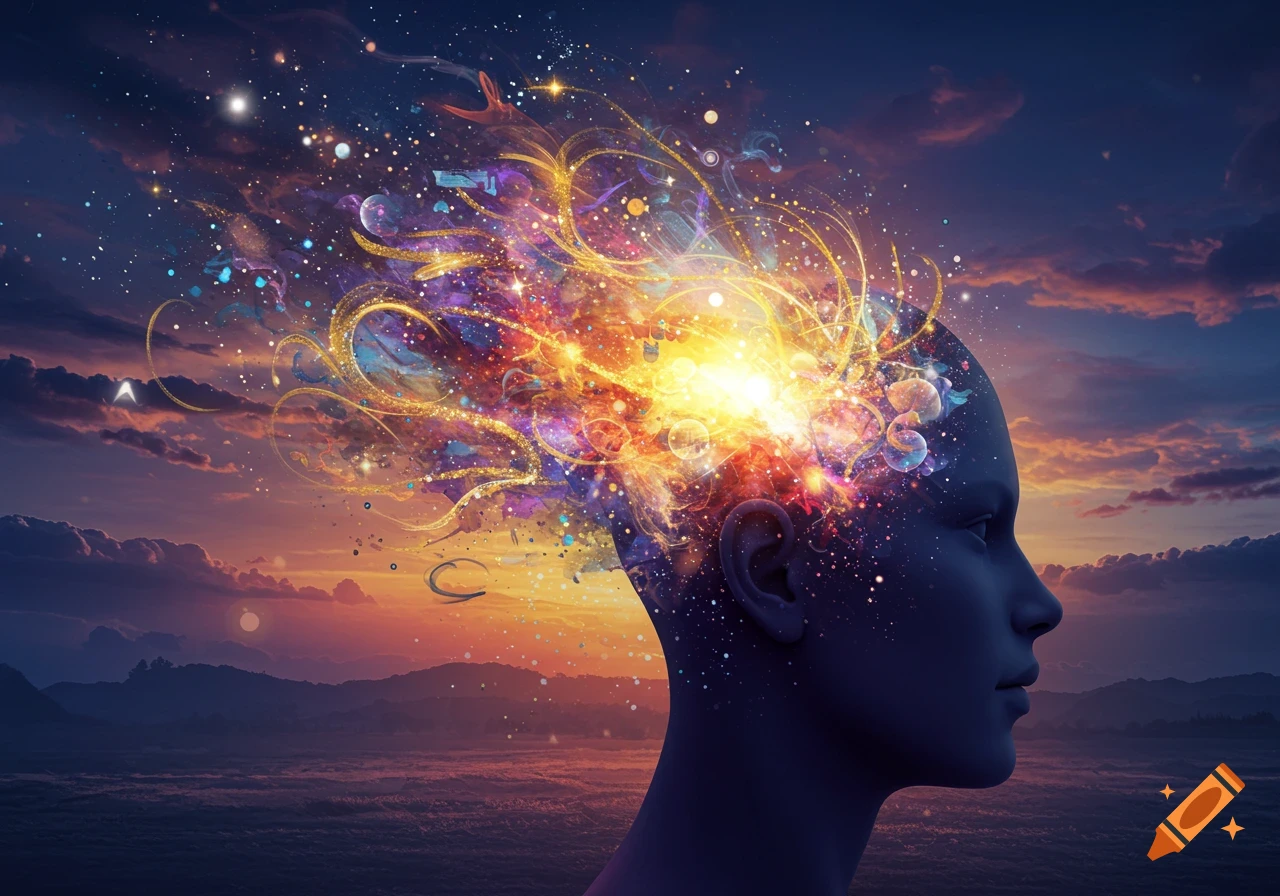 Black and white profile portrait of a woman with an explosion of ...