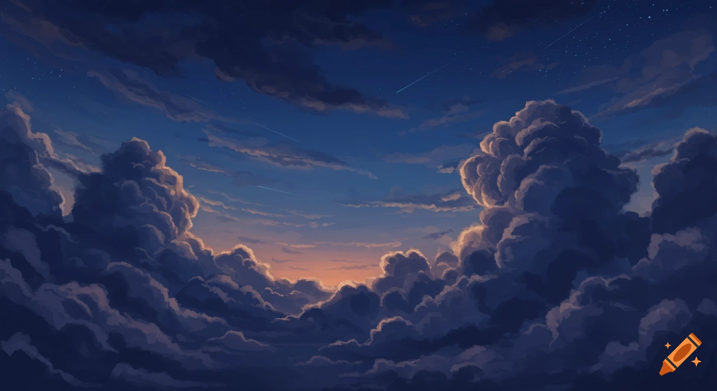 A constellation in a starry twilight sky with clouds and a sunset. on ...