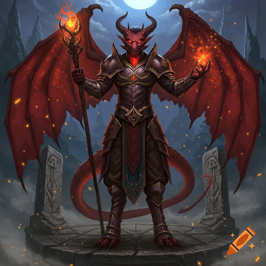 An anthropomorphic orange dragon in knight's armor stands with hands ...