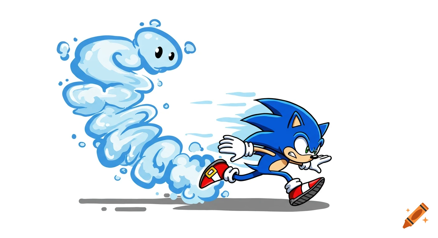 Sonic the Hedgehog running quickly across a white background, leaving a ...