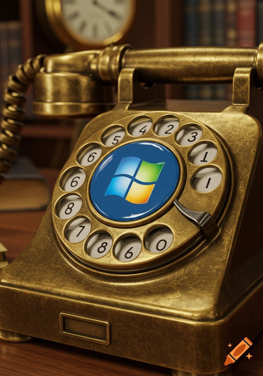 A close-up, photorealistic shot of an antique brass rotary phone with a ...