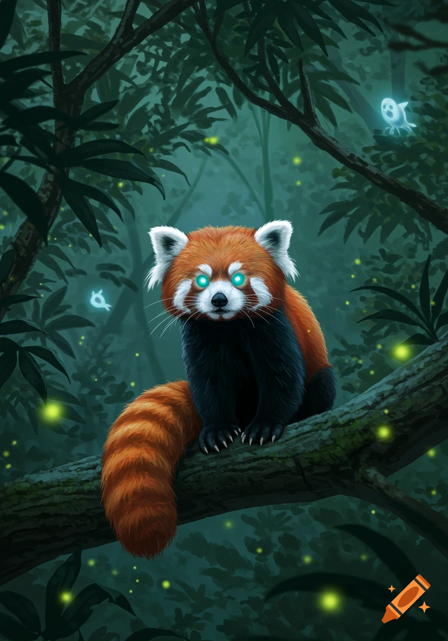 Five cute red pandas stacked on top of each other in a cartoon style ...