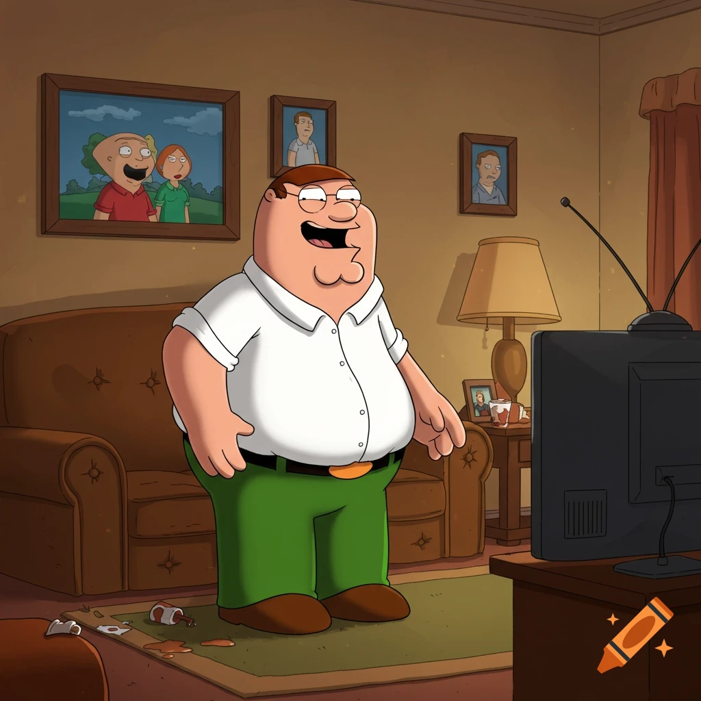 Realistic 3D rendering of Peter Griffin from Family Guy sitting on a ...
