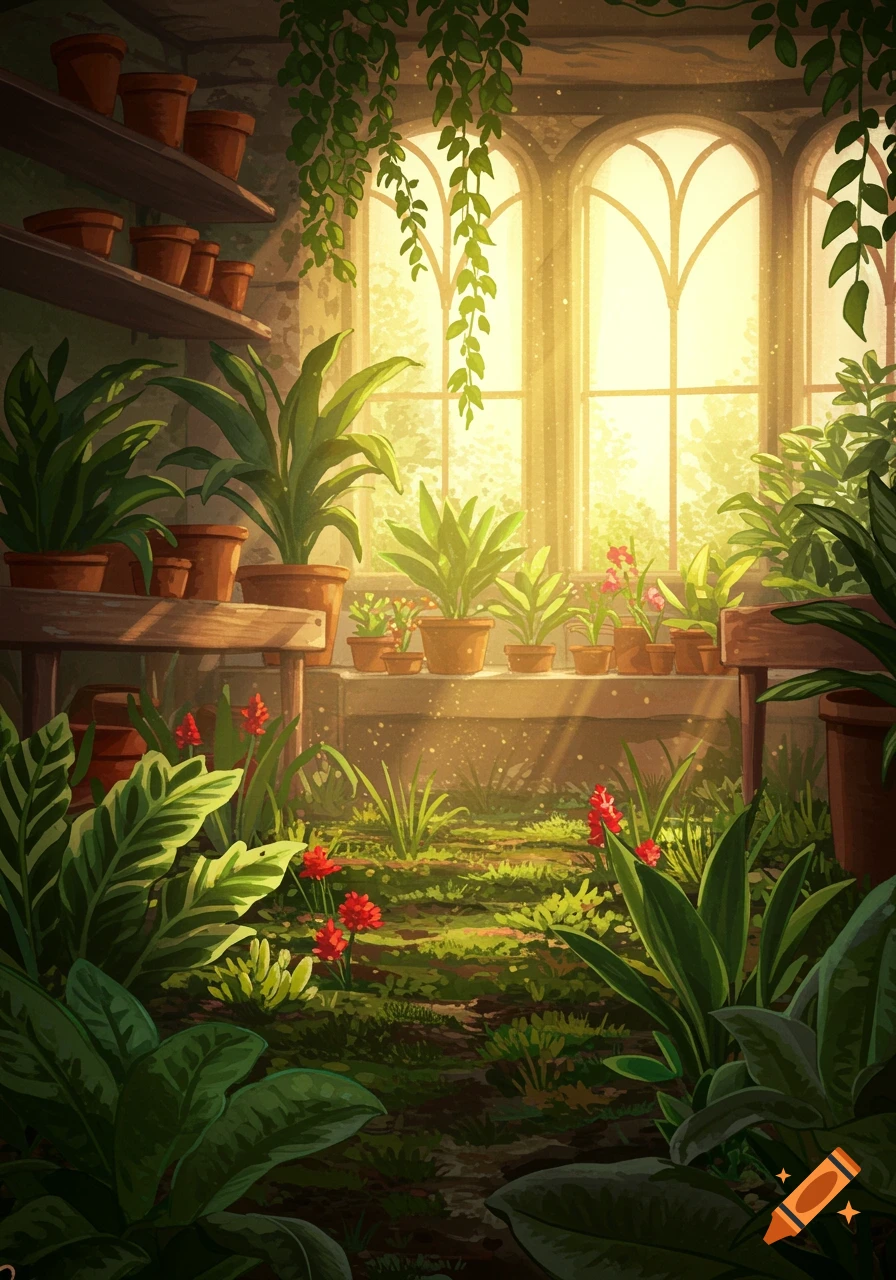 Cozy library room with bookshelves, potted plants, two fish tanks, and ...