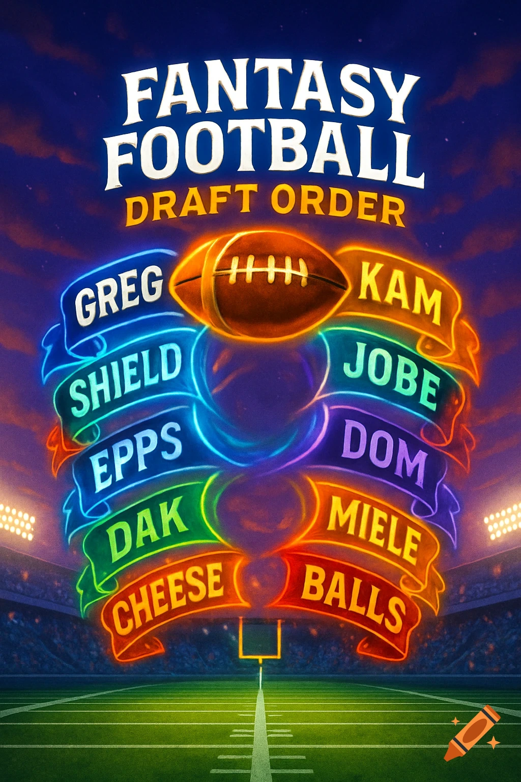 Stylized fantasy football logo with a gold football player doing the ...