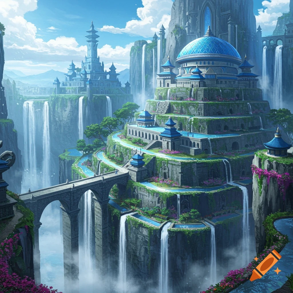 Vibrant fantasy underground city with elaborate domed buildings ...