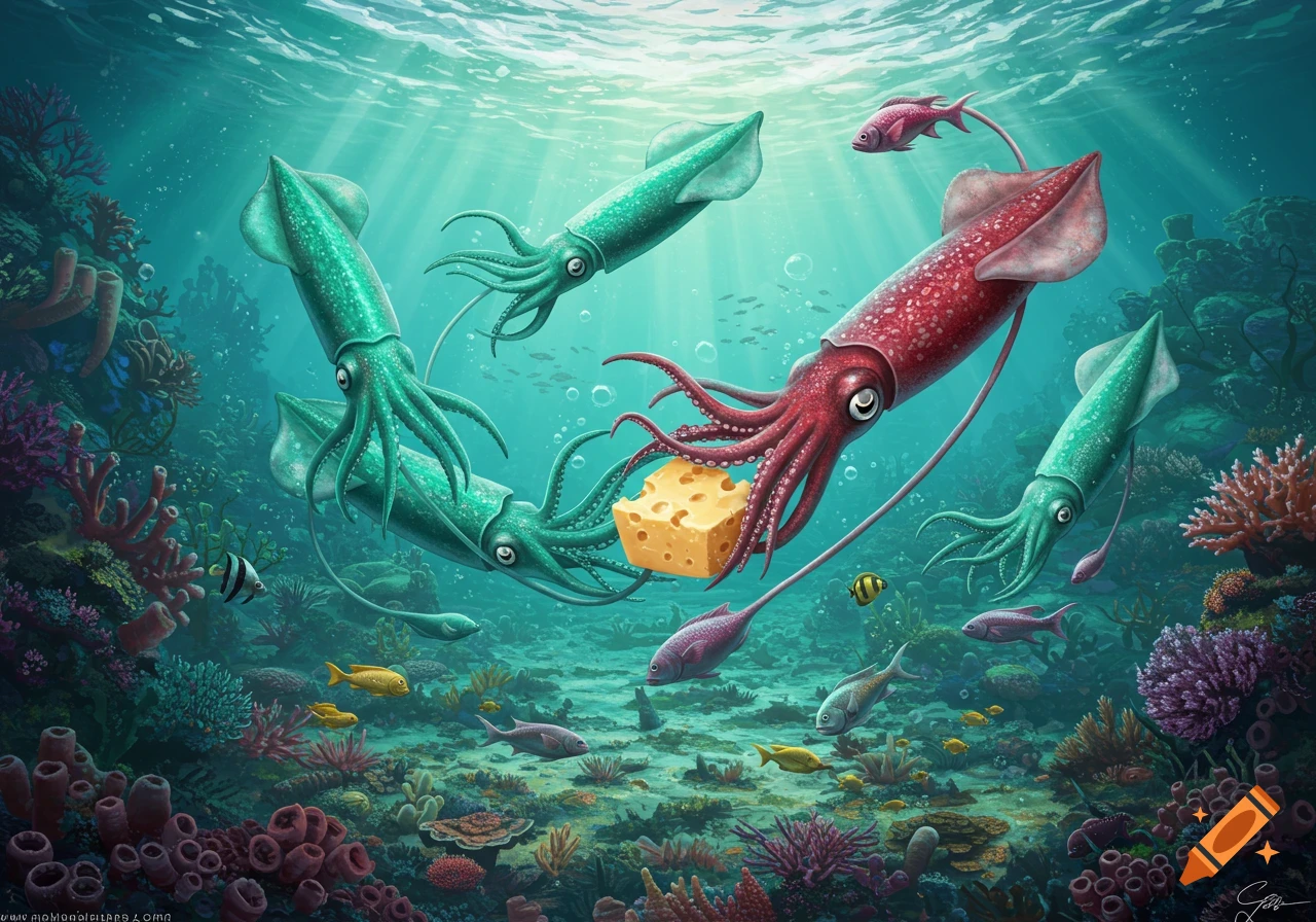 A vibrant steampunk submarine with a bright headlight explores a coral ...