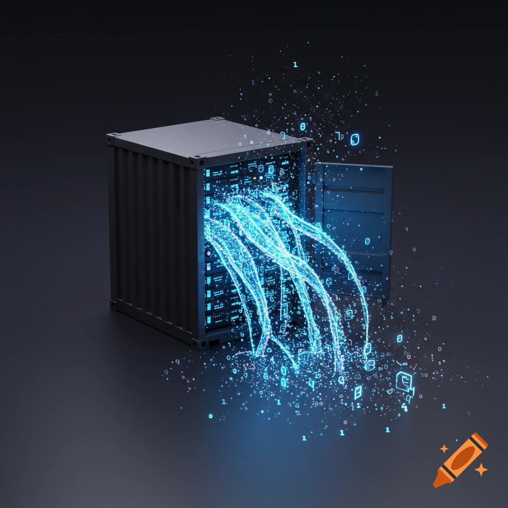 A dark abstract cube with nested square cutouts revealing an orange ...