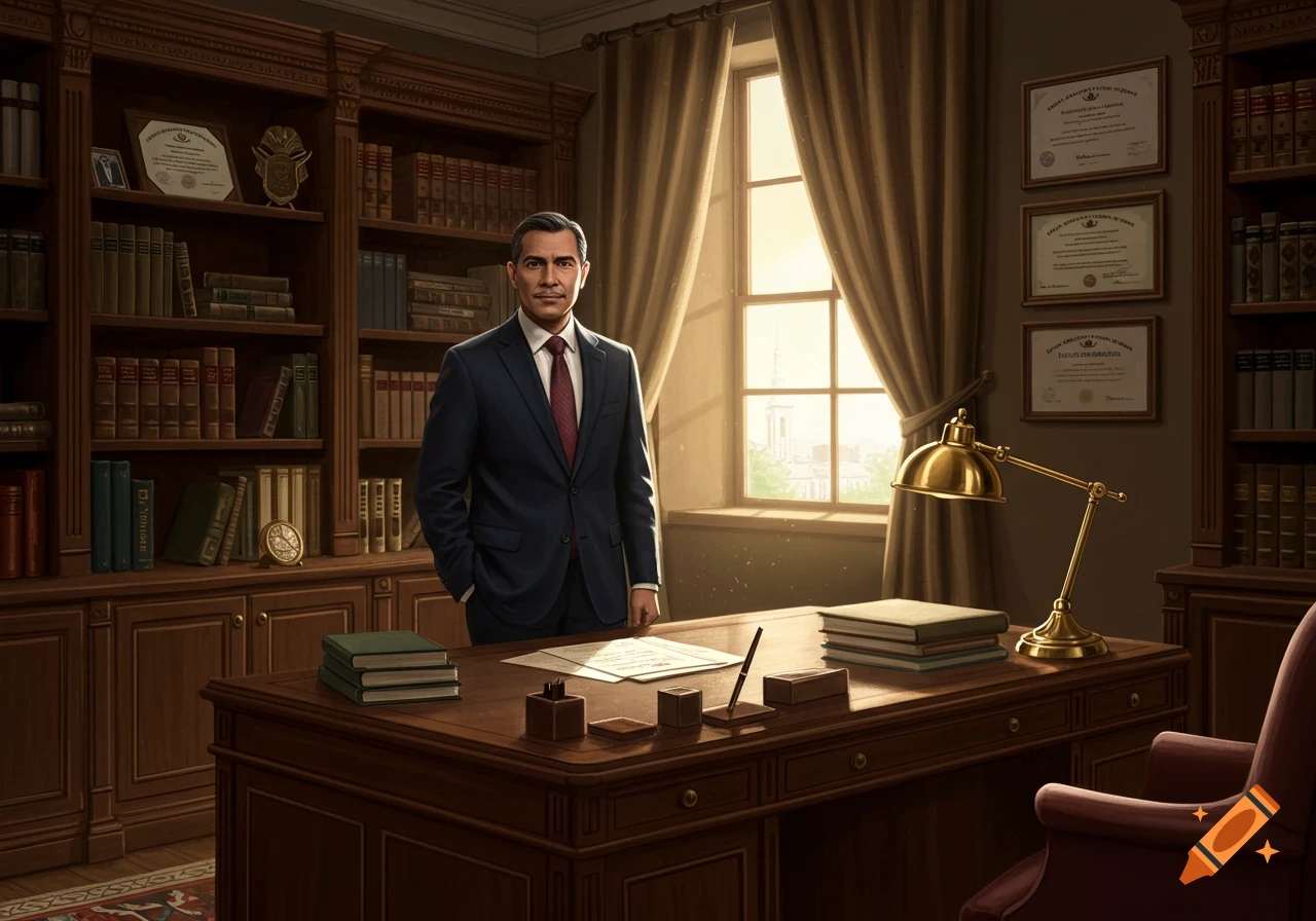 A black and white portrait of a stern-faced man with a thin mustache ...