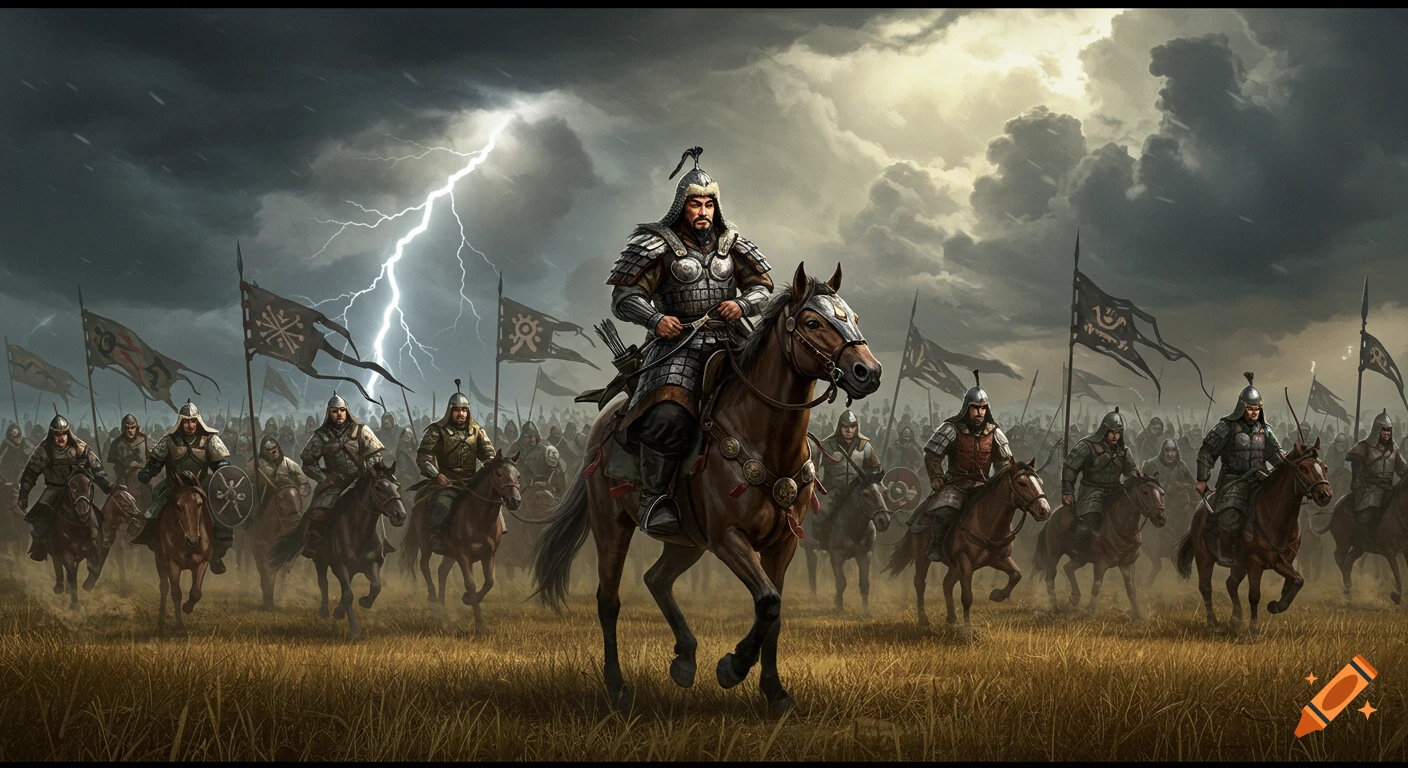 Massive Buddha statue carved into desert cliffs with Mongol horsemen ...