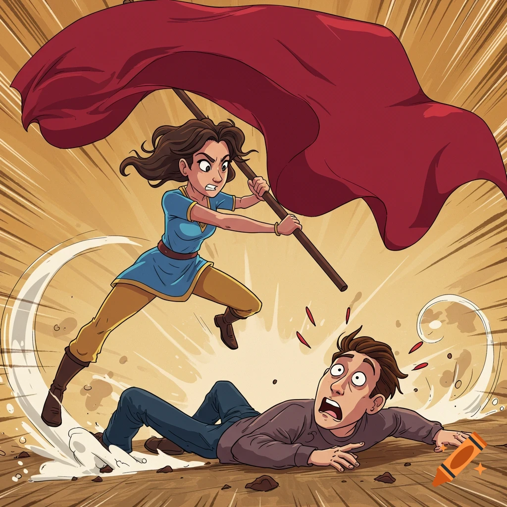 Pencil drawing of an angry, shirtless man with clenched teeth pulling strings attached to a ...