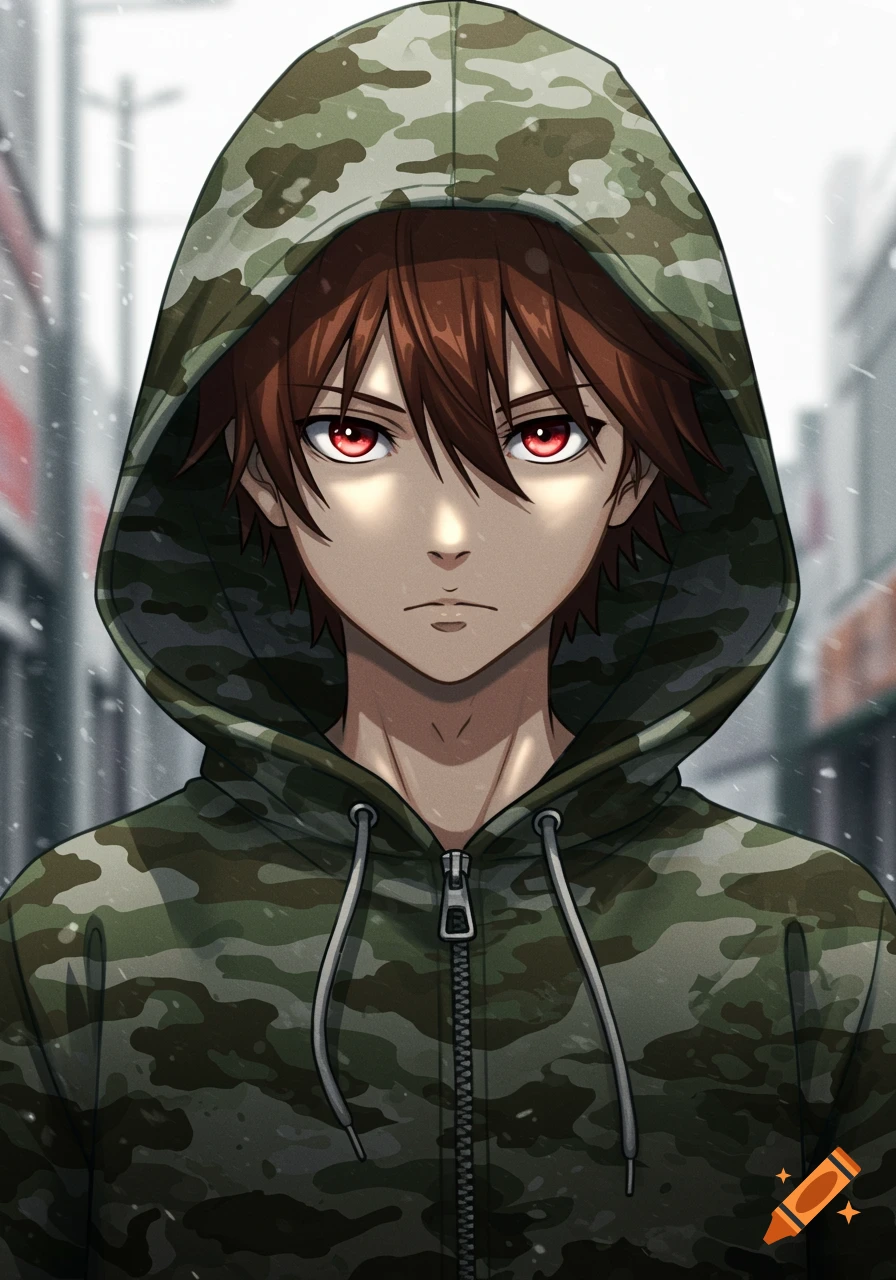 Anime boy with light brown eyes and black hair wearing a black hoodie ...