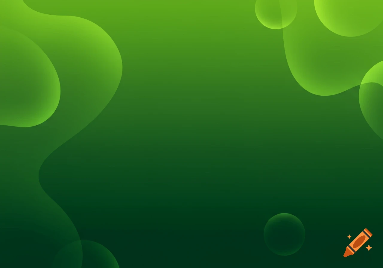 A green gradient background featuring abstract, translucent shapes and ...