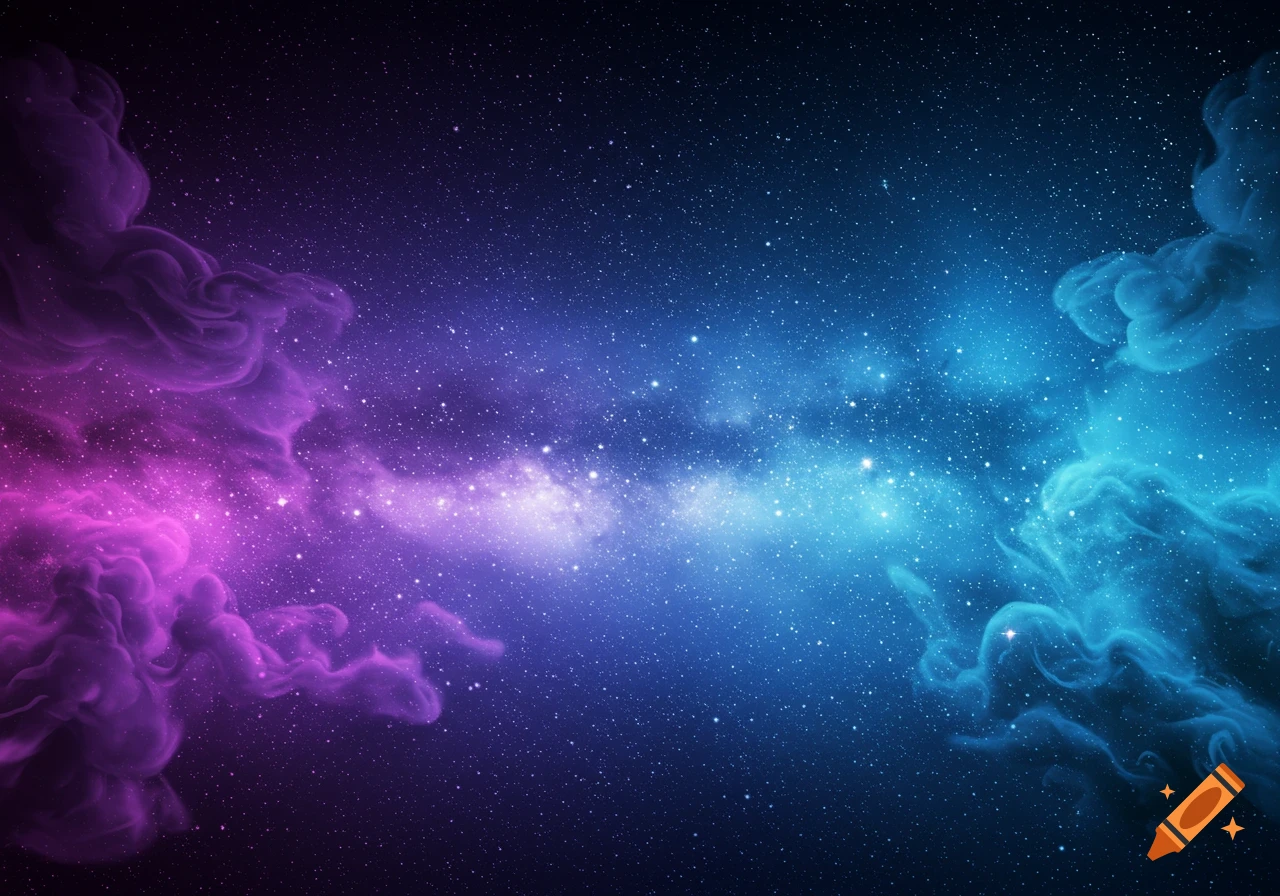 Vibrant cosmic explosion with a central orange and blue eye-like nebula surrounded by swirling ...