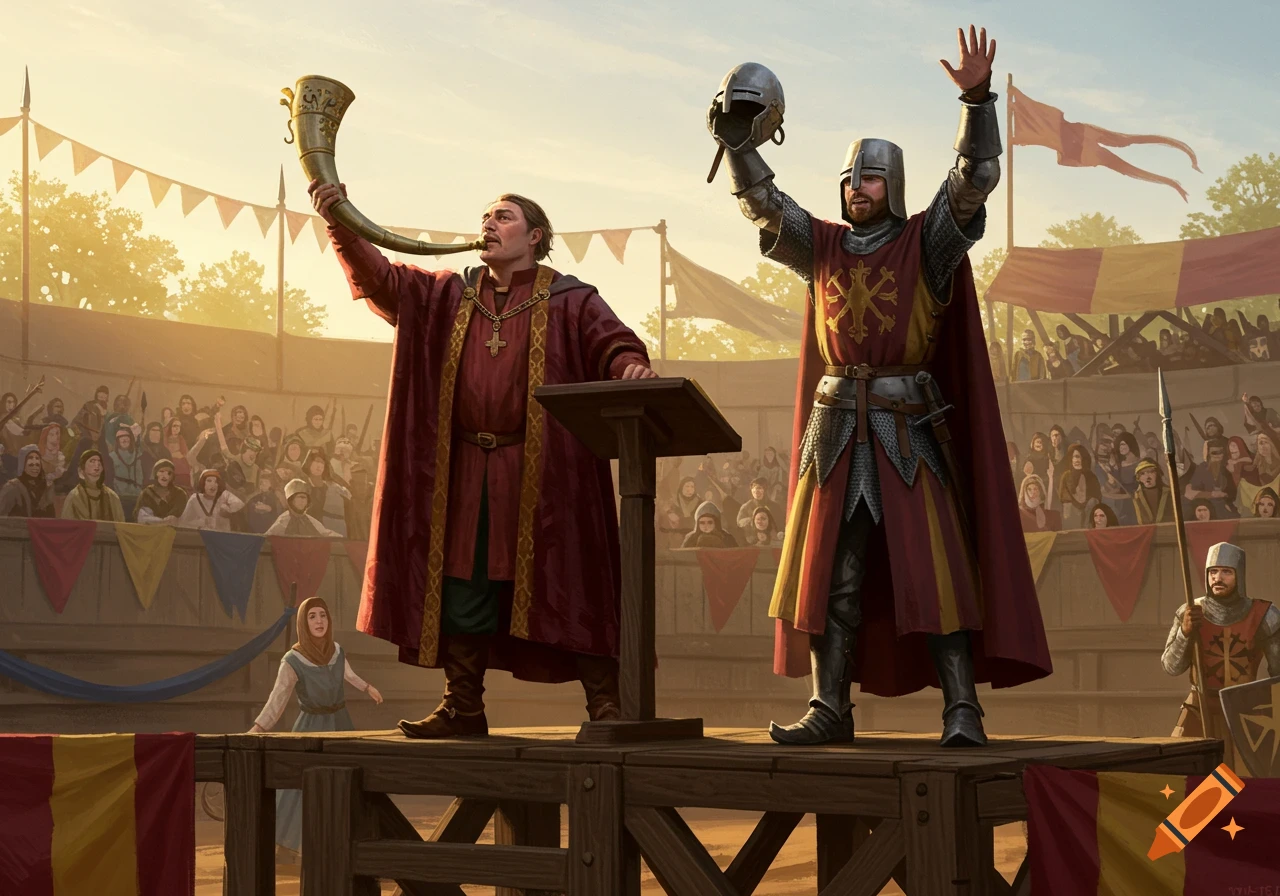 A grand white marble knight statue with a sword and cloak, arms ...