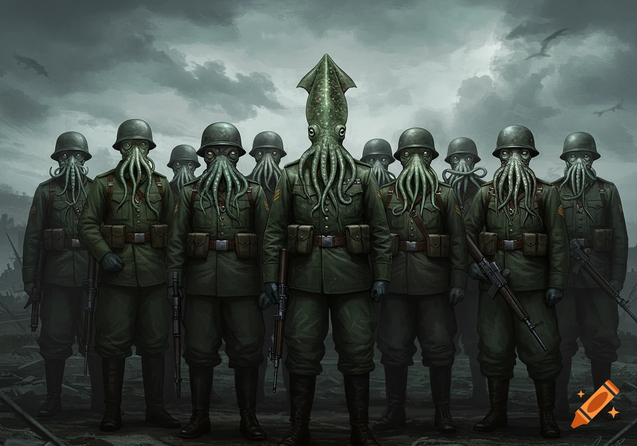 Black and white photo of ten soldiers in uniform posing around a tank ...