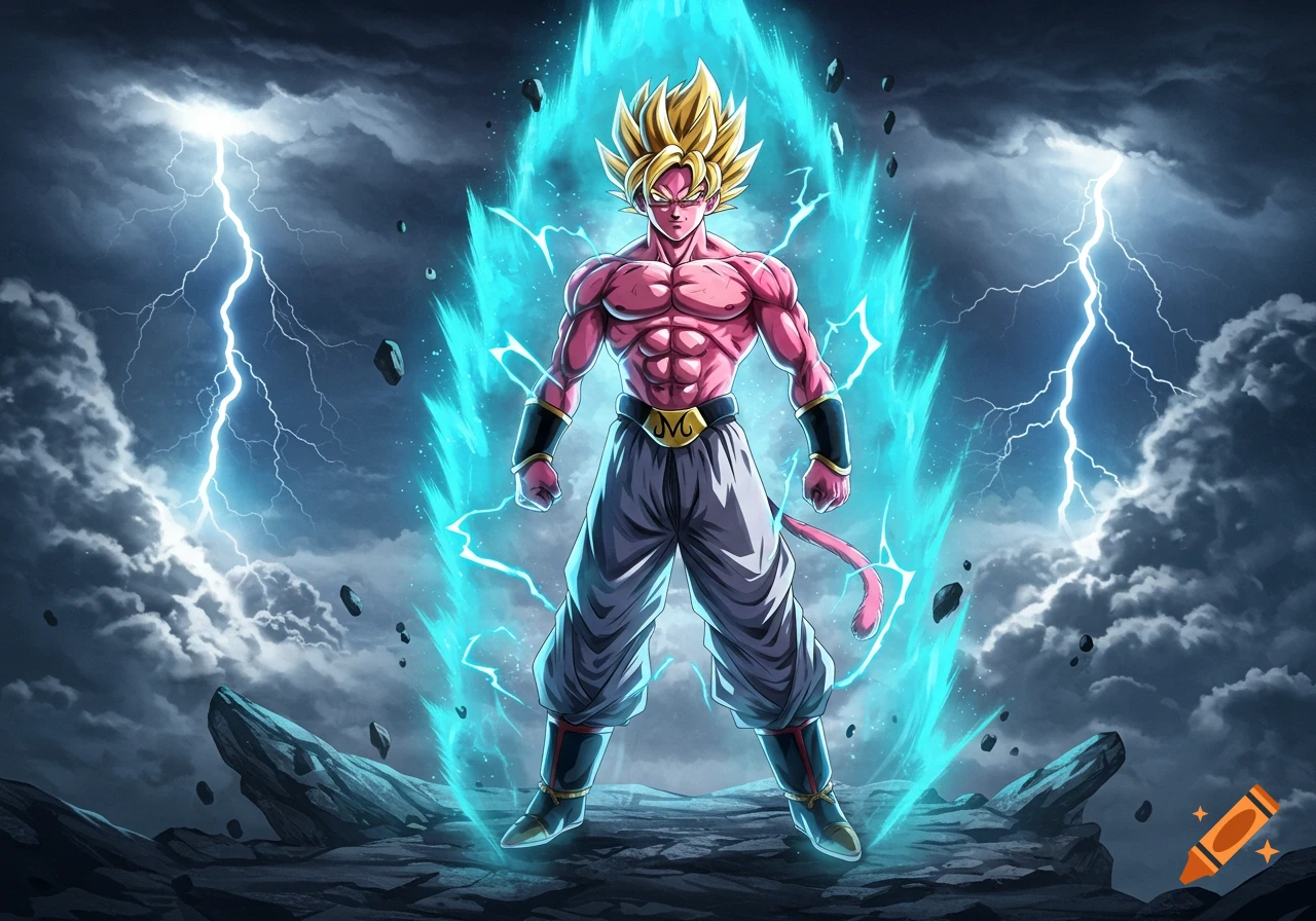 Muscular anime character, Super Saiyan Videl with golden hair and aura ...