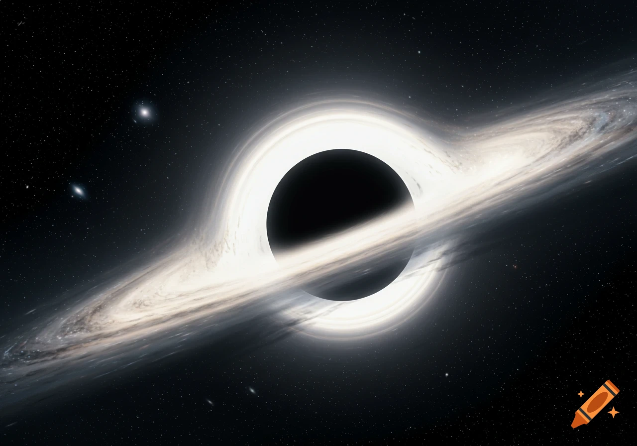 A black hole with a brilliant white accretion disk and surrounding ...