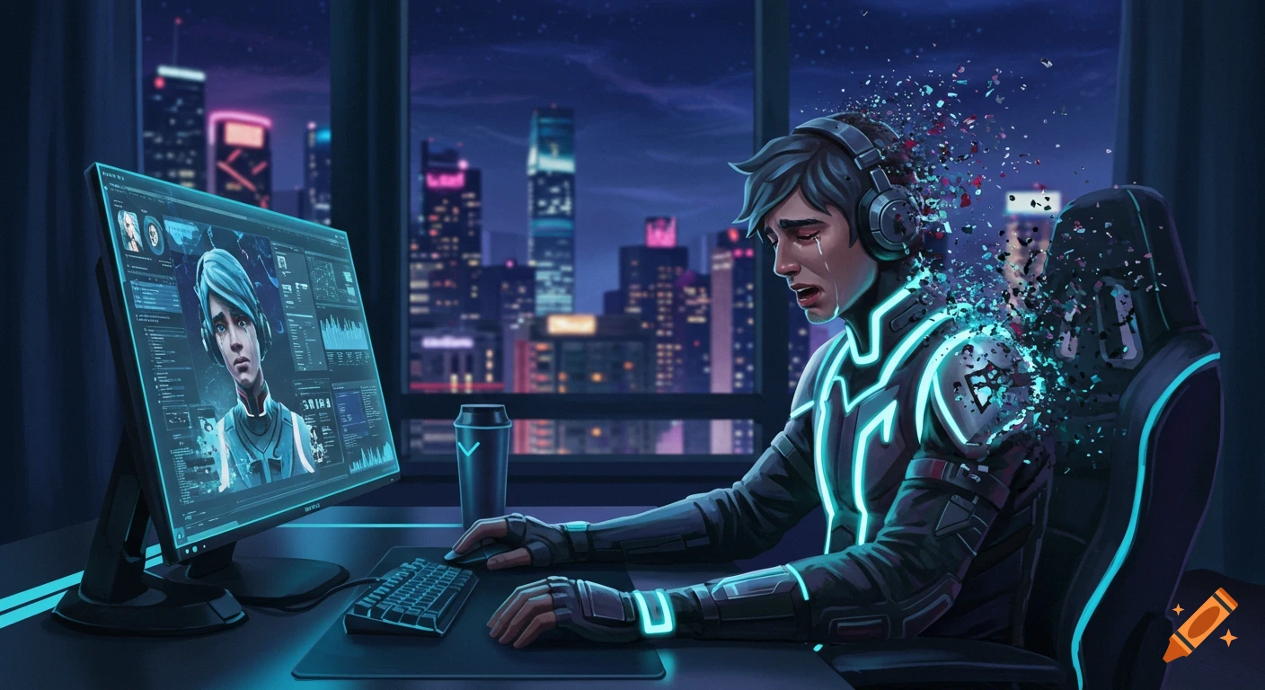 A futuristic typewriter that looks like a hologram, near a window ...