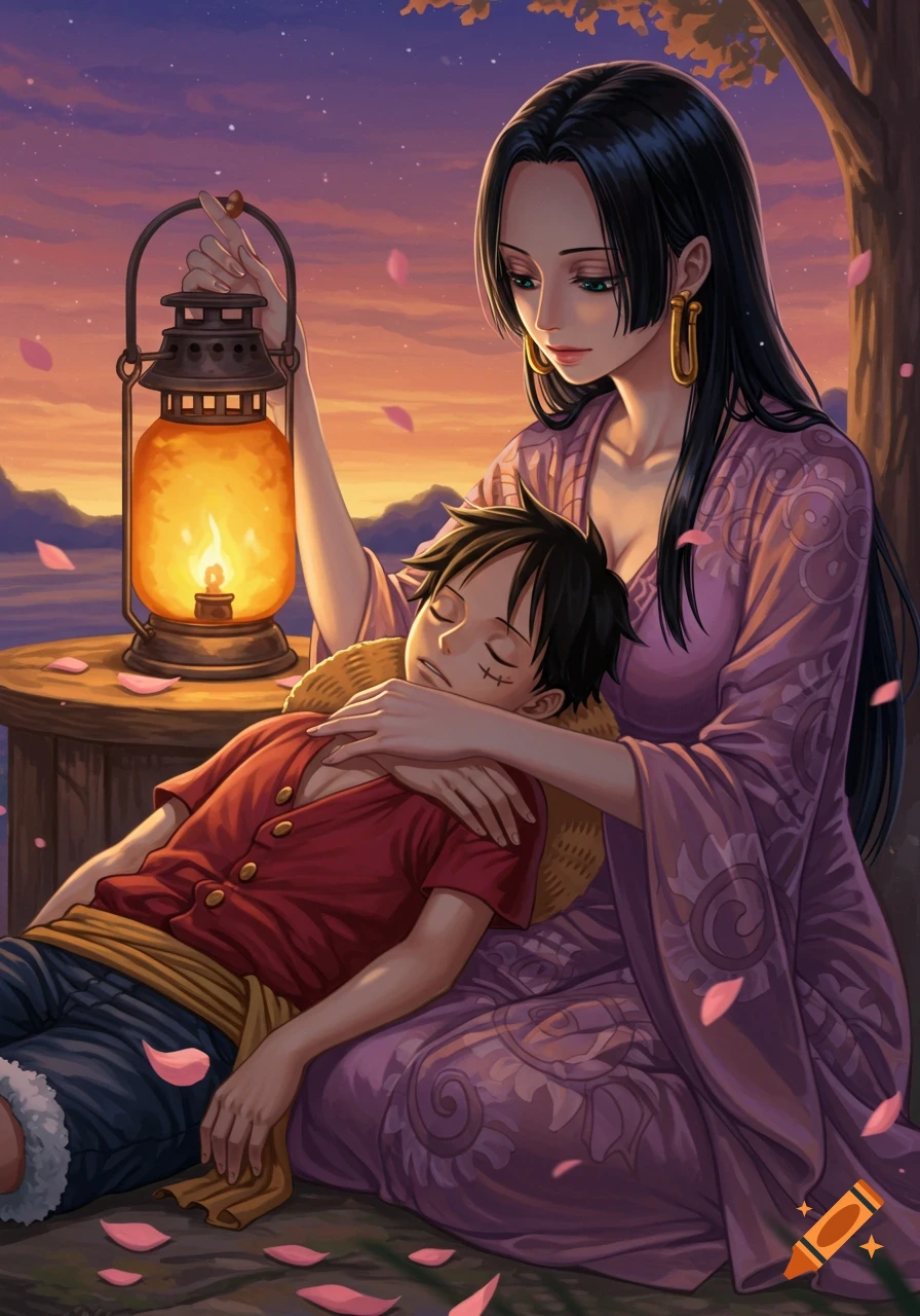 Anime art of Boa Hancock holding a lantern while watching over a ...