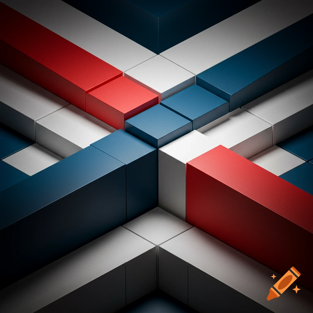 A monochrome abstract geometric pattern of interconnected white and ...