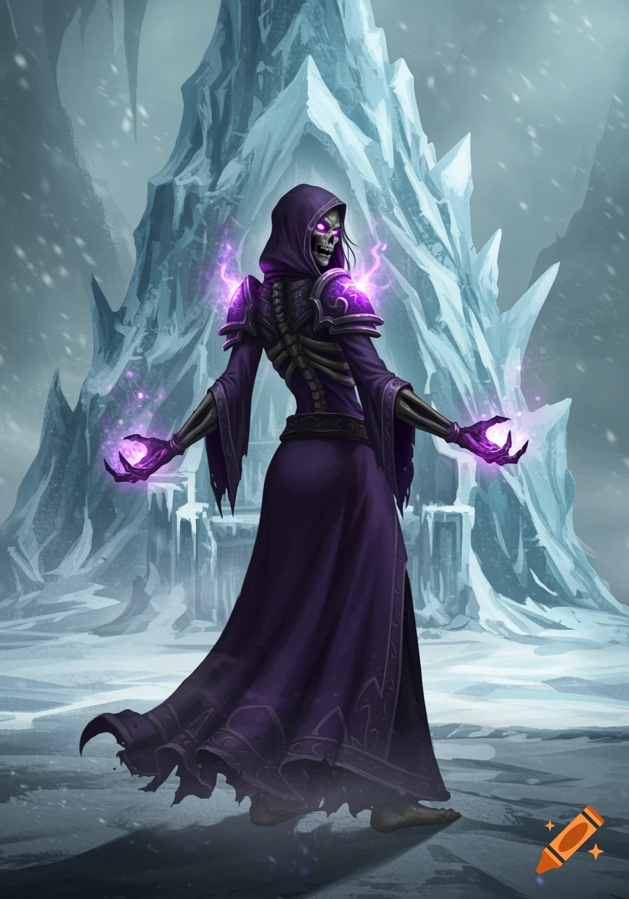 An Anubis-like necromancer with a jackal skull mask and glowing purple ...