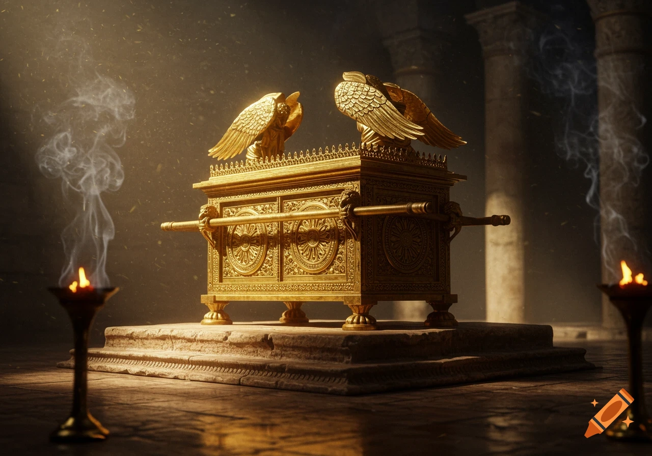 A tall, narrow pale stone doorway with gold vertical strips, a lemon ...