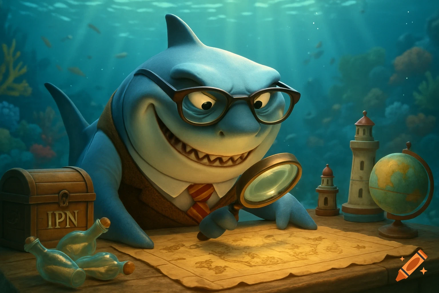 Cartoon kangaroo wearing a snorkel and mask, half submerged in clear ...