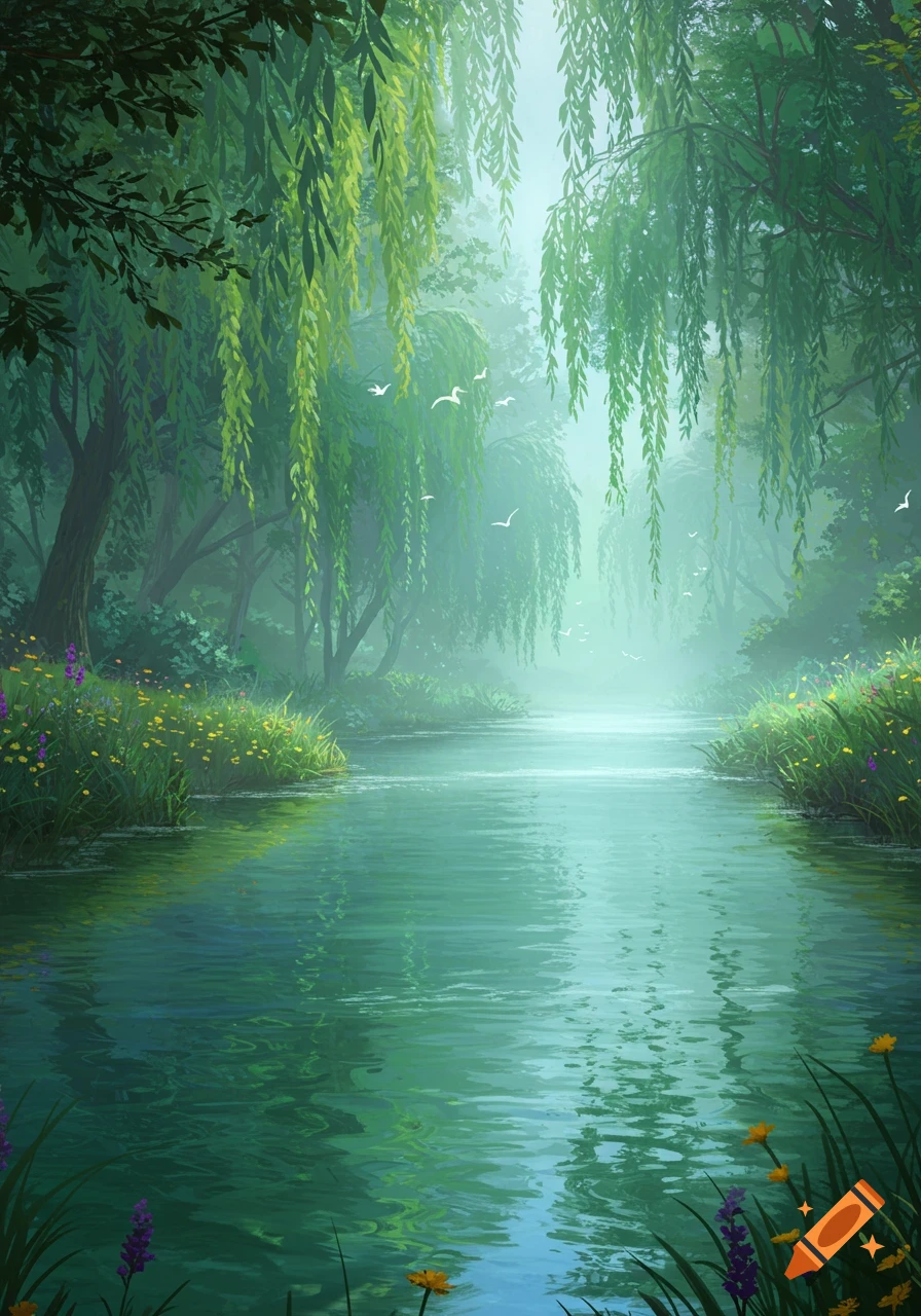 An enchanted forest at night with glowing lanterns hanging from trees ...