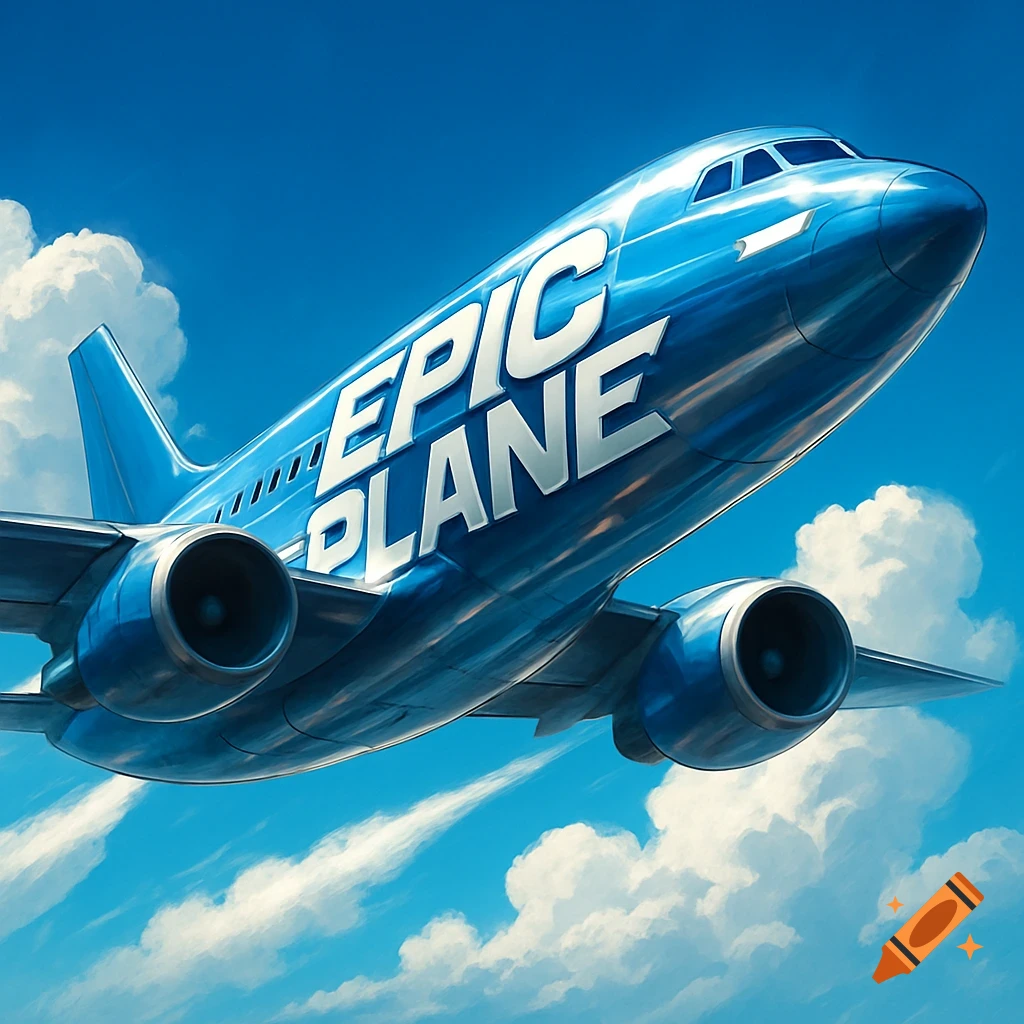 A shiny blue airplane with the words "EPIC PLANE" boldly written on its ...
