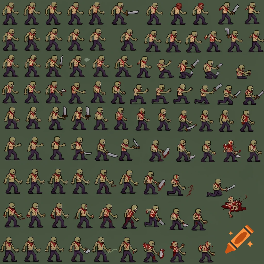 A pixel art sprite sheet displaying a variety of fantasy characters ...