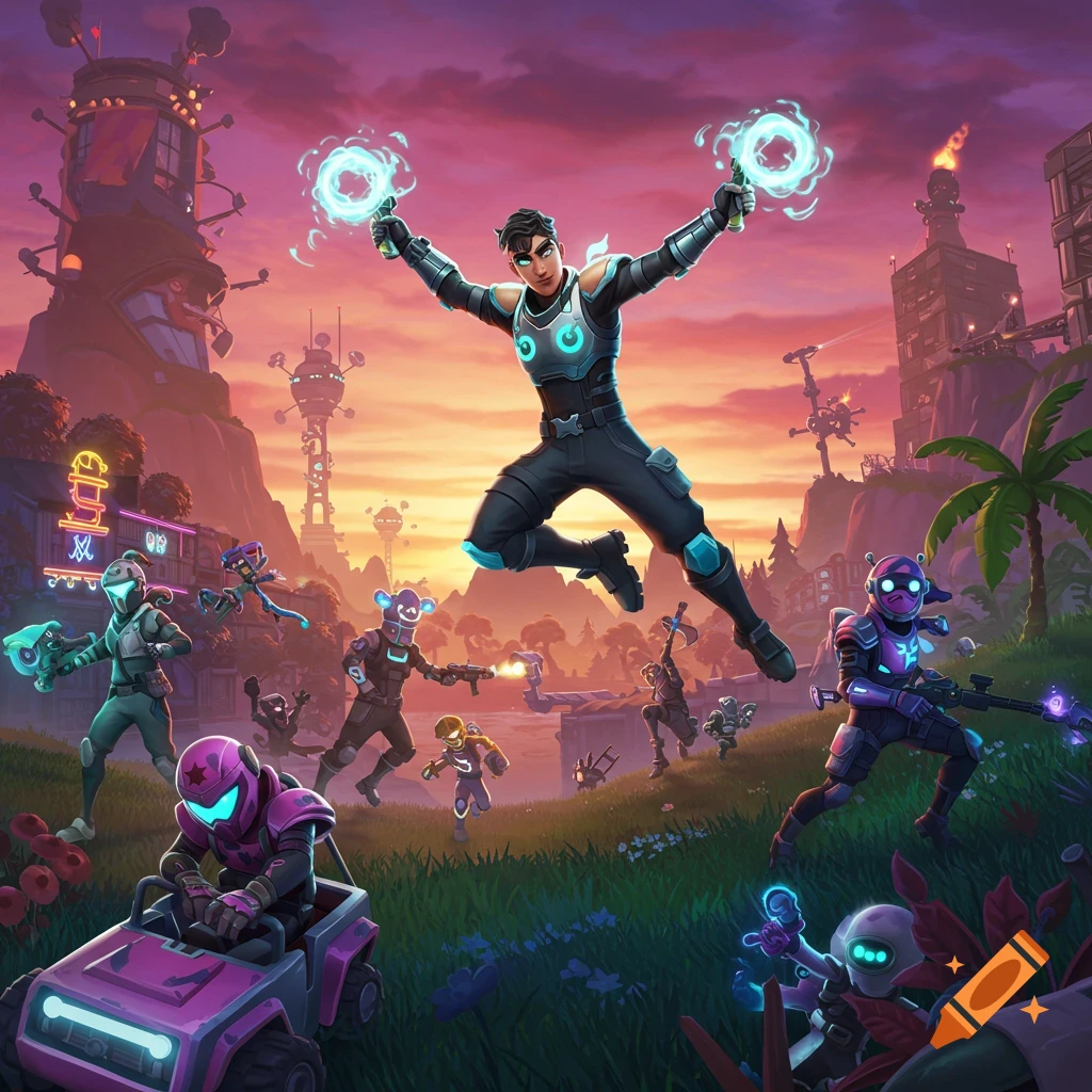 Fortnite 1v1 map thumbnail featuring characters building in high ...