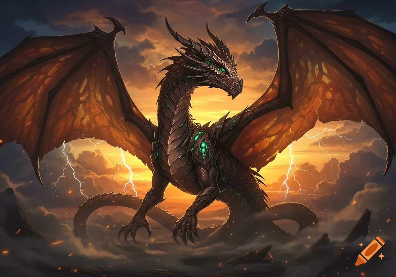 Ornate green and gold dragon, adorned with pearls, suspended by chains ...