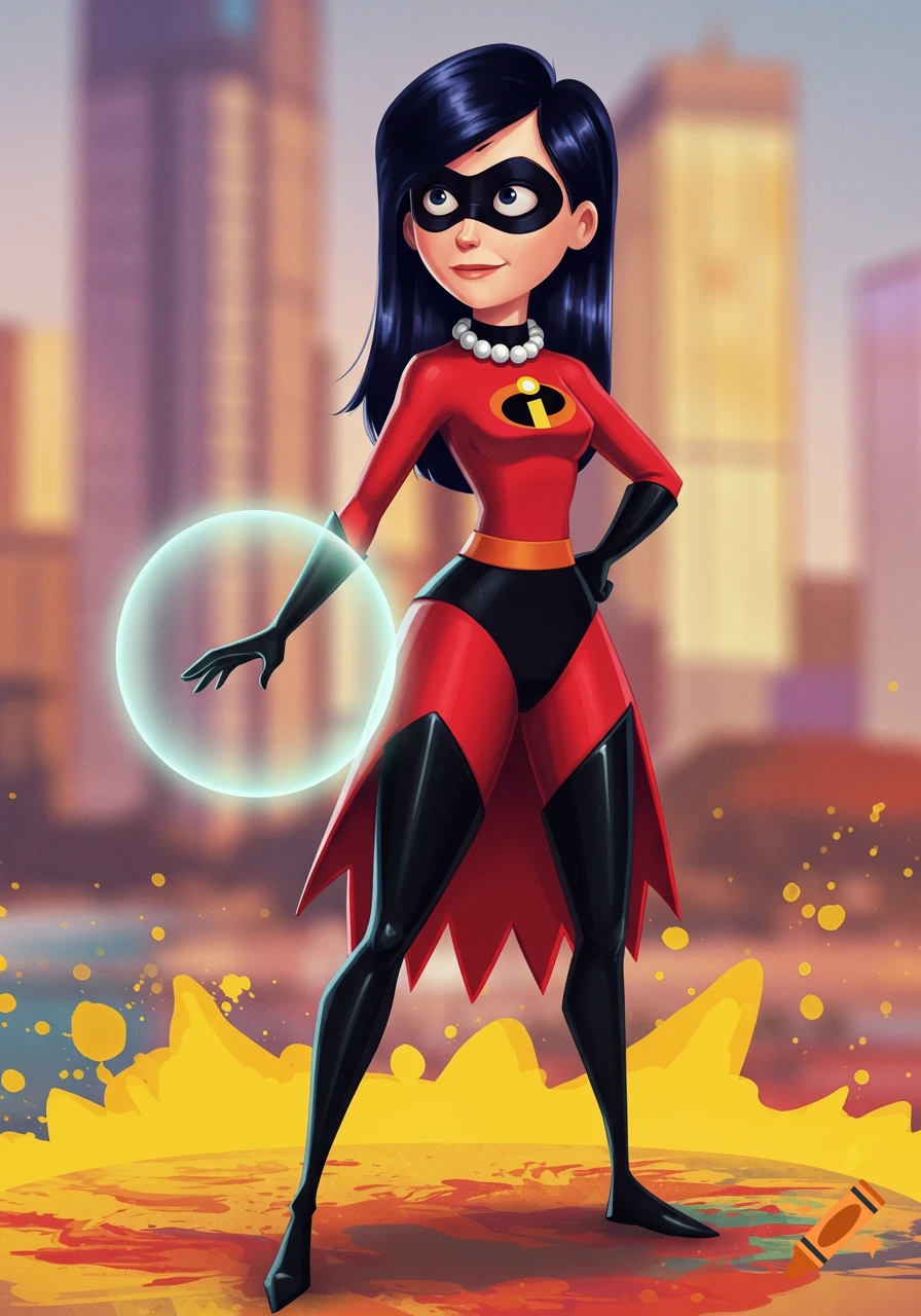 Violet Parr from The Incredibles in her superhero suit, conjuring a ...