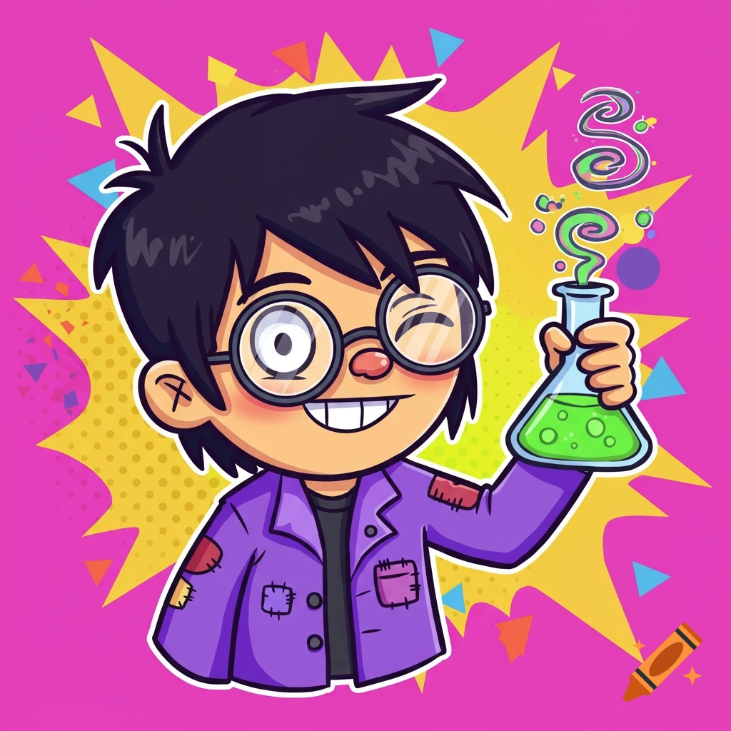 Cartoon kangaroo scientist wearing glasses and a lab coat, holding a ...