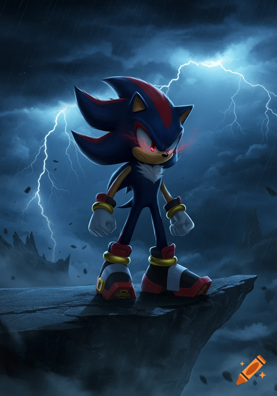 Sonic and Shadow face off on rocky terrain with glowing blue and red ...