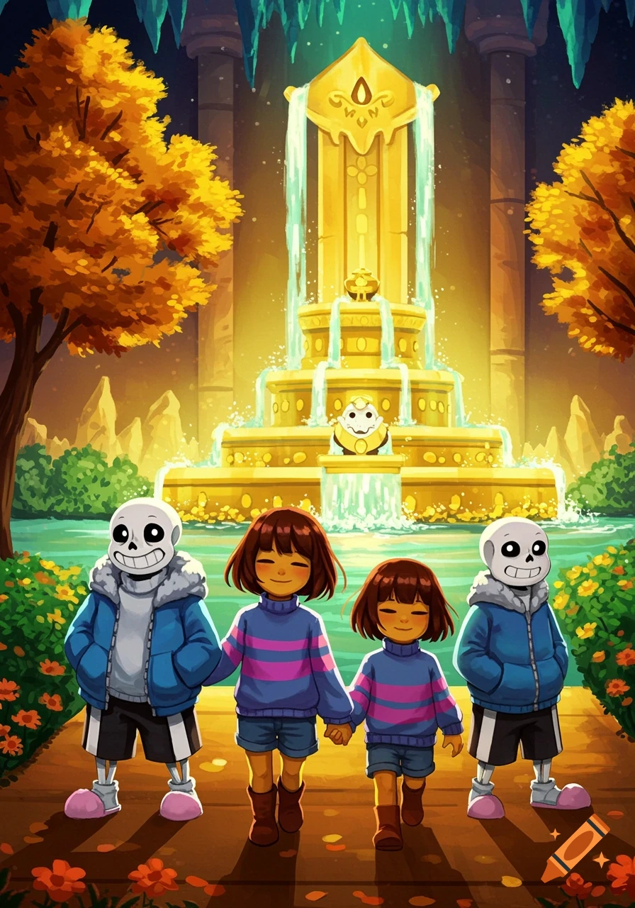 Four stylized characters, two skeletal figures in blue jackets and two ...