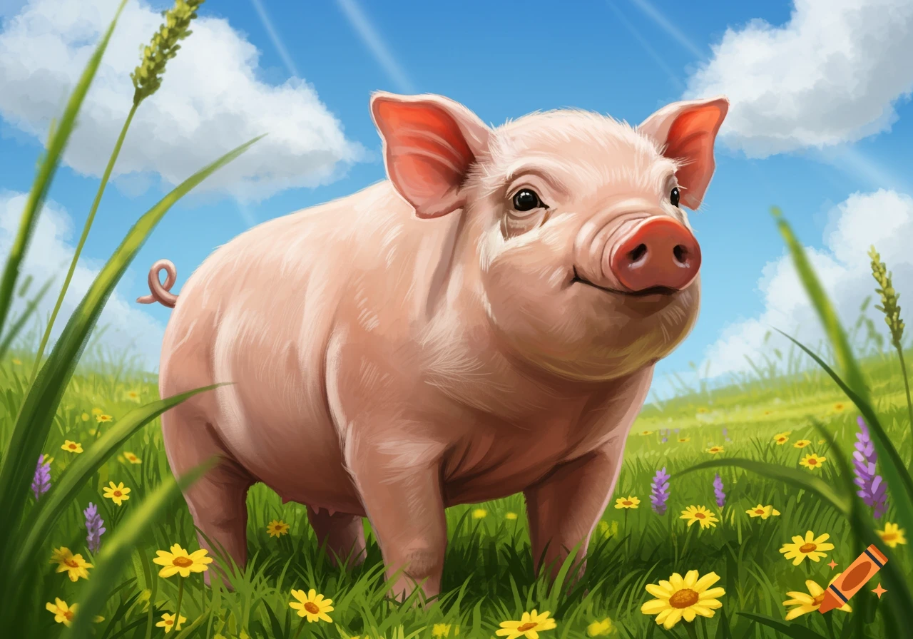 A family of pigs, including two adult pigs and several piglets, resting ...