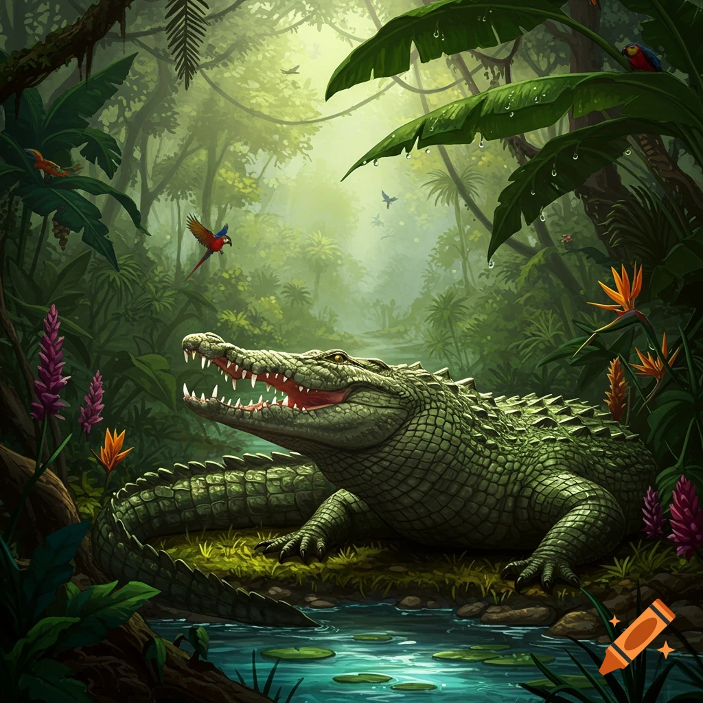 A detailed steampunk mechanical alligator head with bared teeth and ...