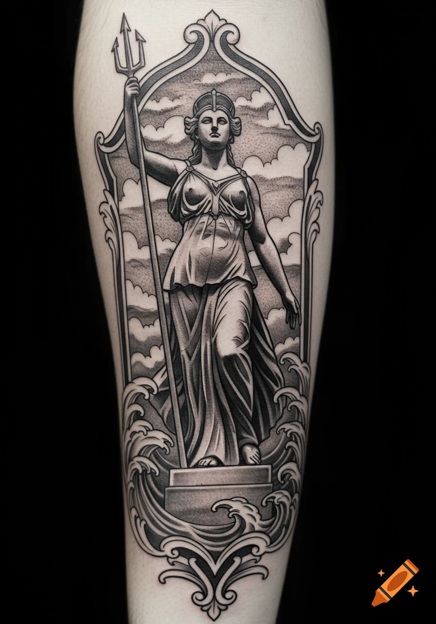 A black and gray tattoo on skin depicting two hands reaching out from ...