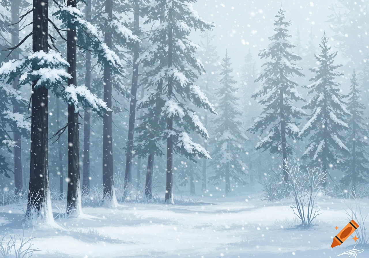 A serene winter landscape featuring a dense copse of snow-covered birch ...