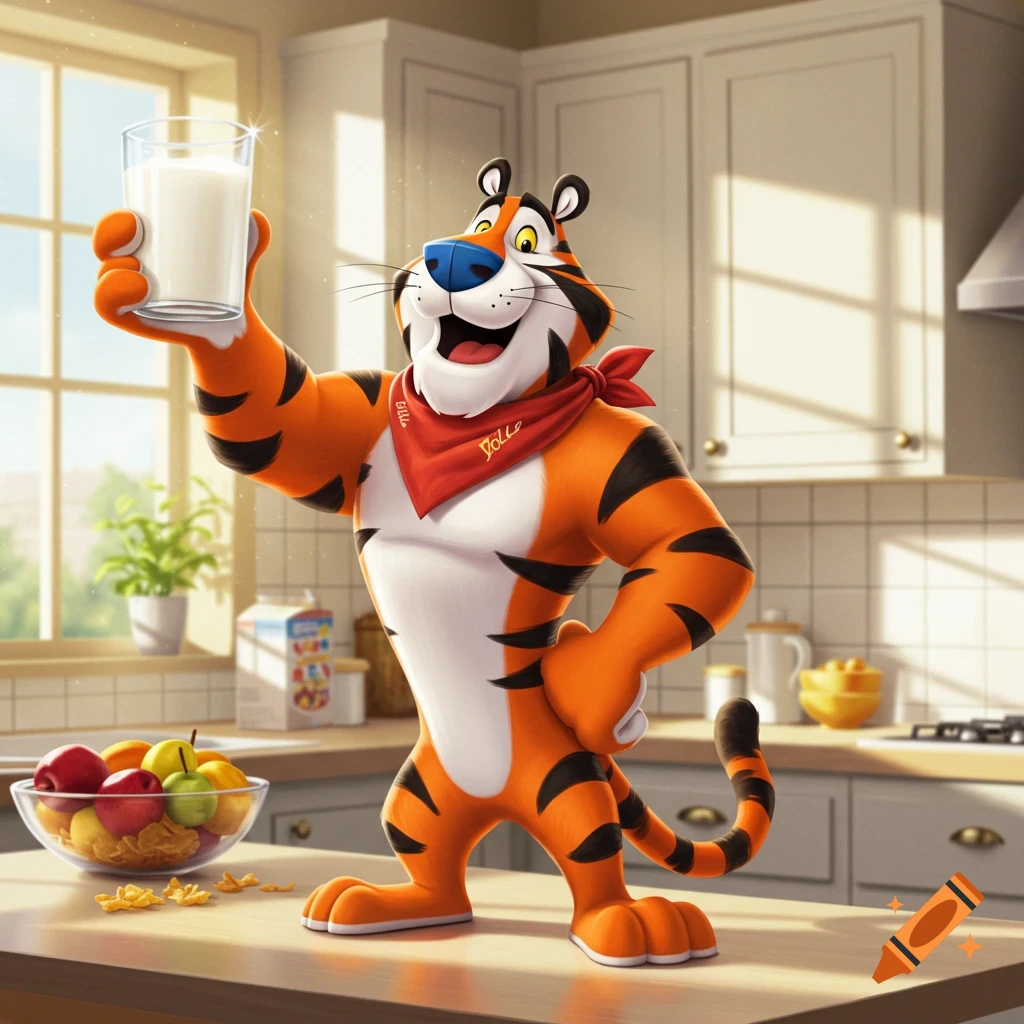 Tony the Tiger, a cartoon mascot, plays a marching snare drum in a ...
