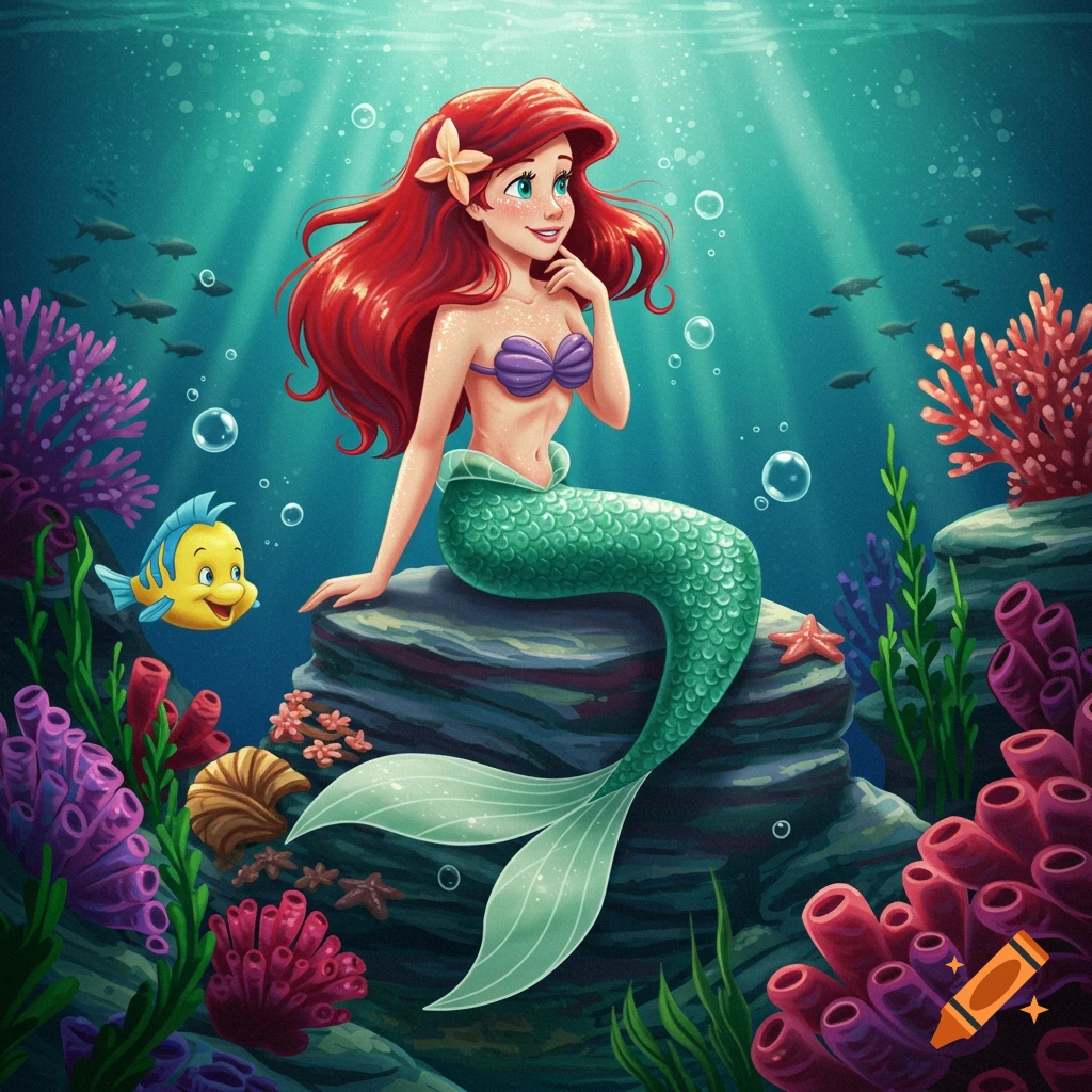Cartoon of Sofia the First as a grumpy mermaid with big brown hair ...