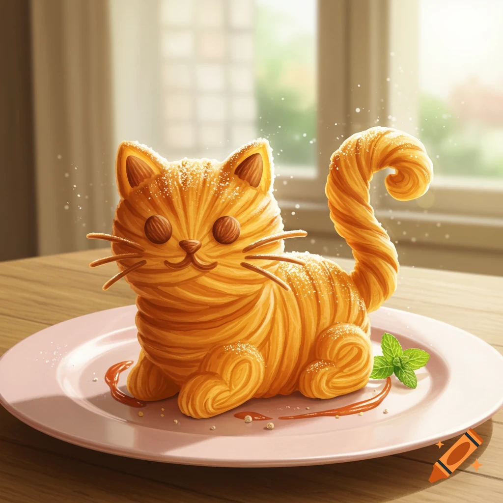 Cat chef with a plate of delicious food on Craiyon