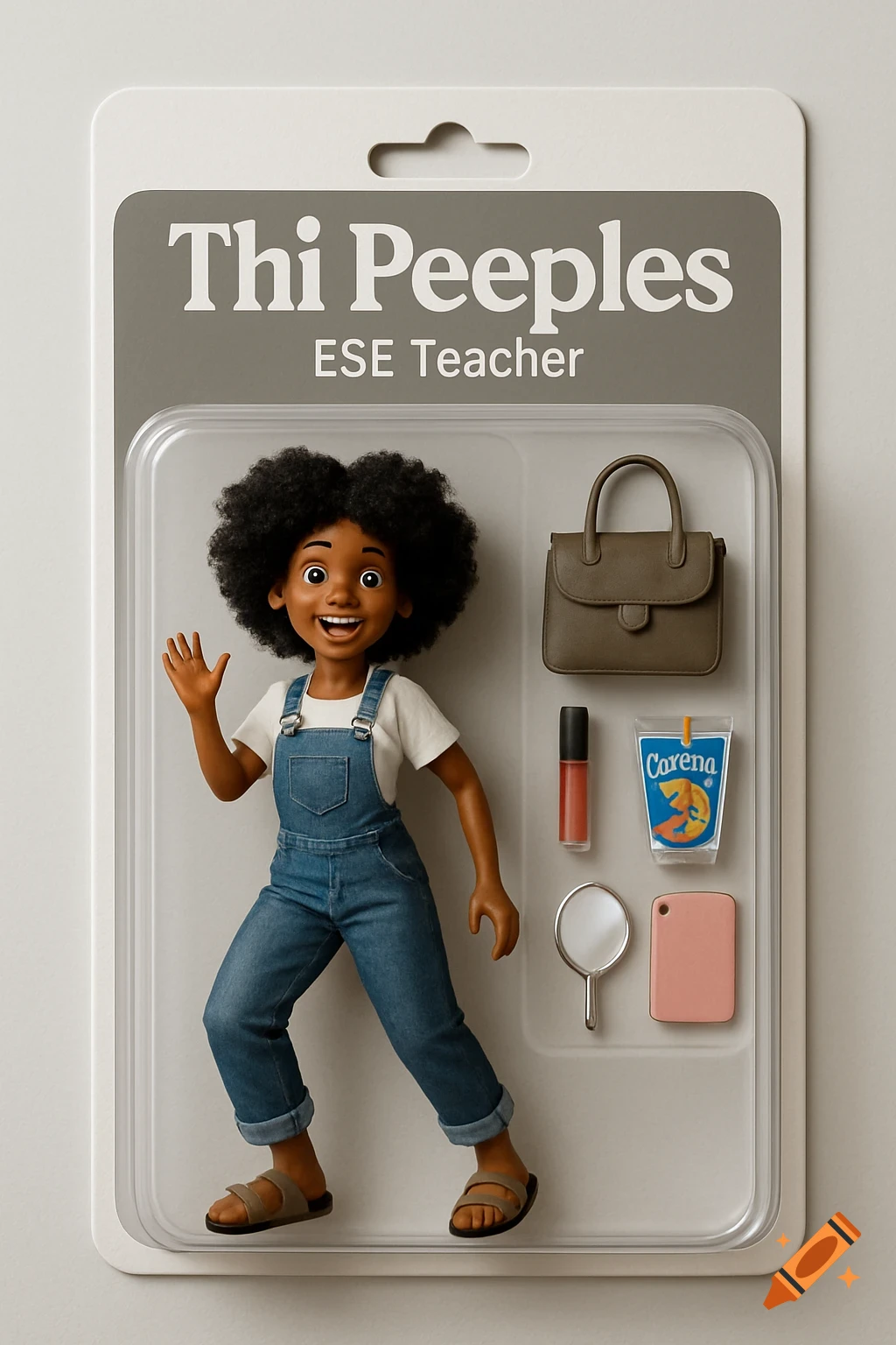 3D illustration of 'Thi Peeples ESE Teacher' action figure in packaging ...