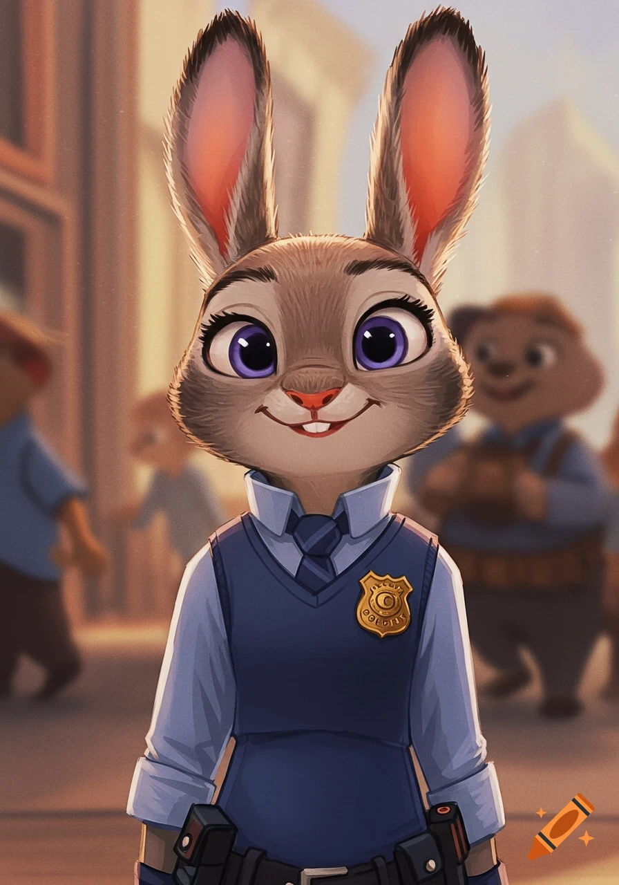 An anthropomorphic rabbit, Judy Hopps from Zootopia, in a police ...
