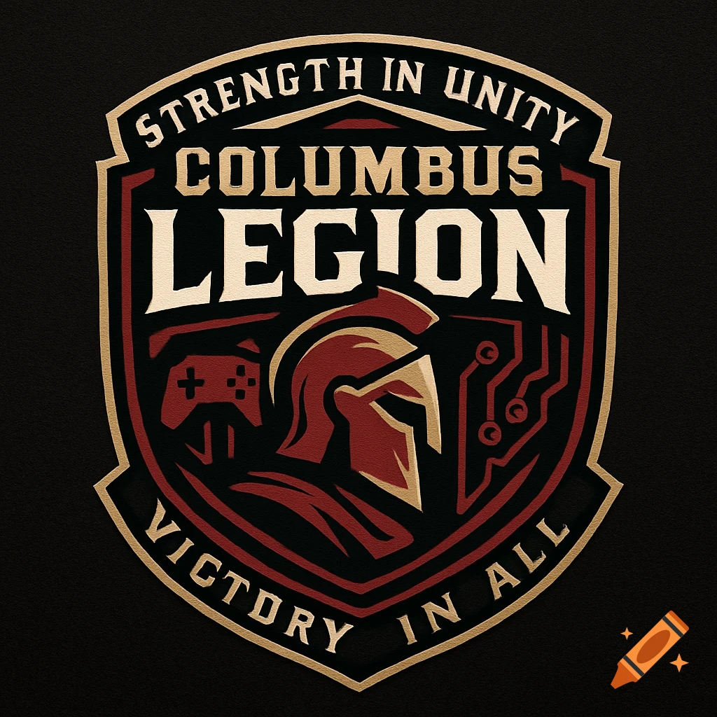 A shield-shaped logo with a Spartan helmet, game controller, and ...